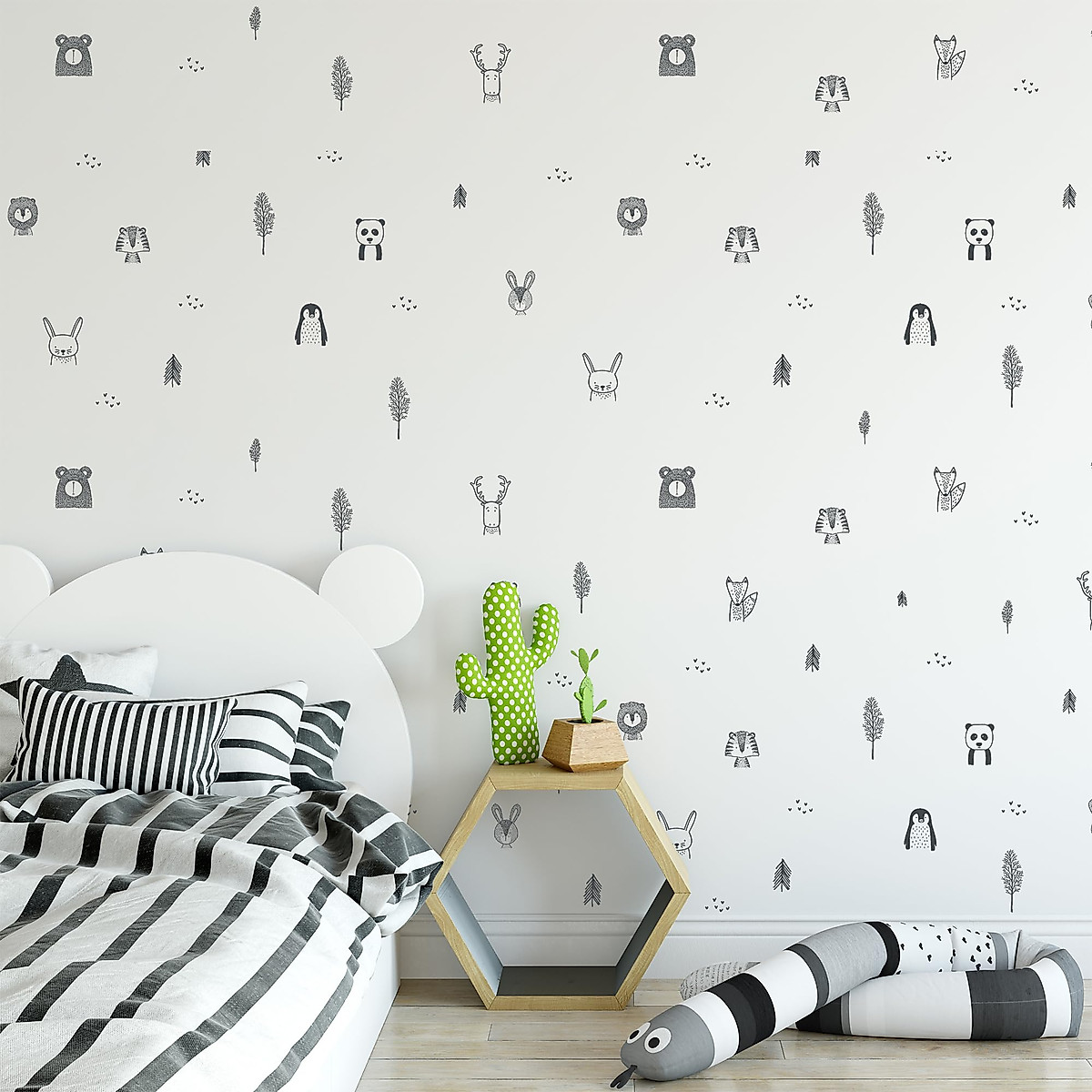 Baby RyRo London Stylish Animal Wall Decals - Charming Jungle Nursery Decor, Nordic Style Safari Wall Decals for Baby Room Decor, Black & White Jungle Wall Decals, Peel and Stick.