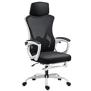 Naudhenm Office Chair Mid Back Swivel Lumbar Support Desk Chair,Computer Gaming Chair with Comfortable Armrests, Mesh Desk Chairs with Wheels, Swivel Computer Task Chair (White)