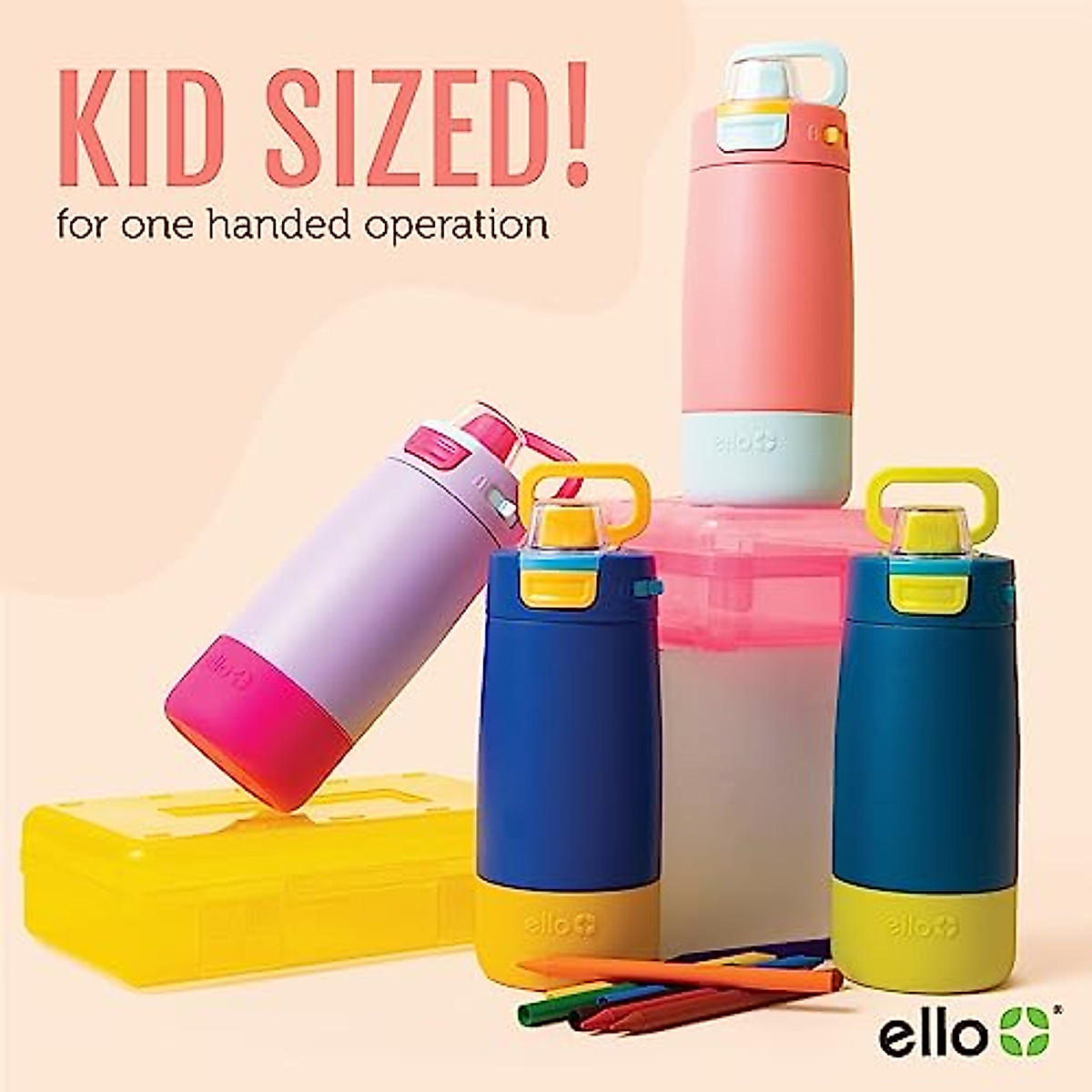 Ello Kids Colby 12oz Stainless Steel Insulated Water Bottle with Straw and Built-In Silicone Coaster Carrying Handle and Leak-Proof Locking Lid for School Backpack, Lunchbox, and Outdoor Sports, Teal