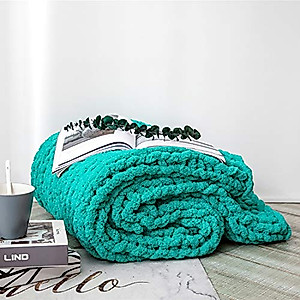 vctops Boho Chenille Chunky Knit Throw Blanket Super Soft Warm Cozy Hand Knit Blankets for Couch Bed Sofa Chair (Teal,31"x39")