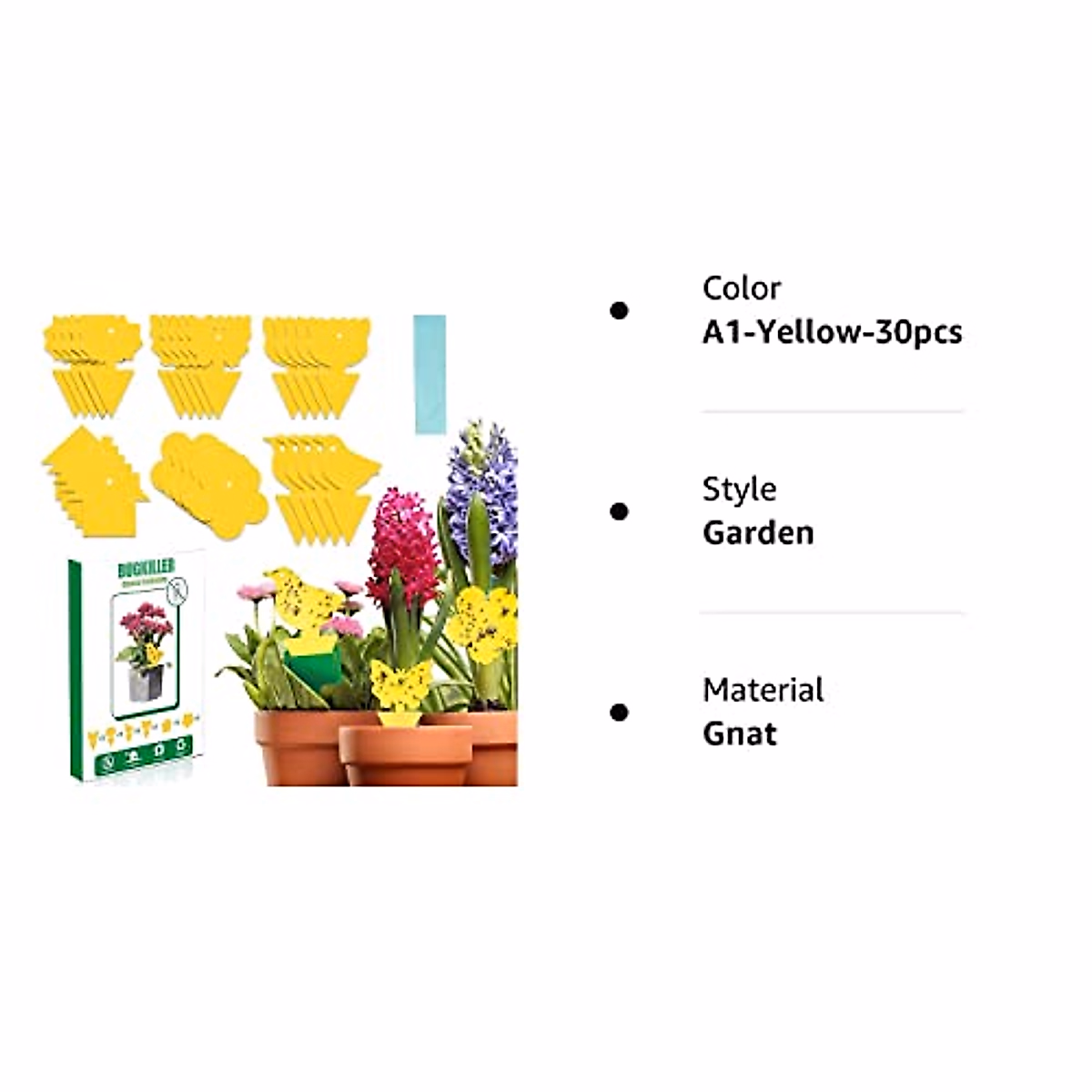BUGKILLER 30PCS Yellow Fruit Fly Traps for Indoors, Fungus Gnats Sticky Traps for Plants, Gnat Traps for House Indoor, Used for Mosquitoes, Whiteflies, Thrips, Leaf Miners...(Non-Toxic, Dual Sided)