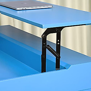 AVGVLIJ Lift Desk with 2 Drawer Storage, Computer Desk with Lift Table Top, Adjustable Height Home Study Writing Table Desk for Office, Home, Living Room (Blue)
