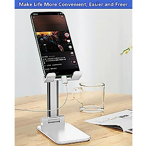 bodbop Cell Phone Stand for Desk Mobile Phone Holder Desktop Cell Phone Bracket Desk Foldable Phone Support Dock Compatible with iPhone Pro Max Plus Android Smartphone Stands Tabletop Holders (White)