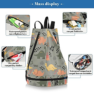 Joisal Cute Dinosaur Pattern Diving Equipment Bag with Shoe Compartment Small Gym Backpack Camping Hiking Shopping Travel