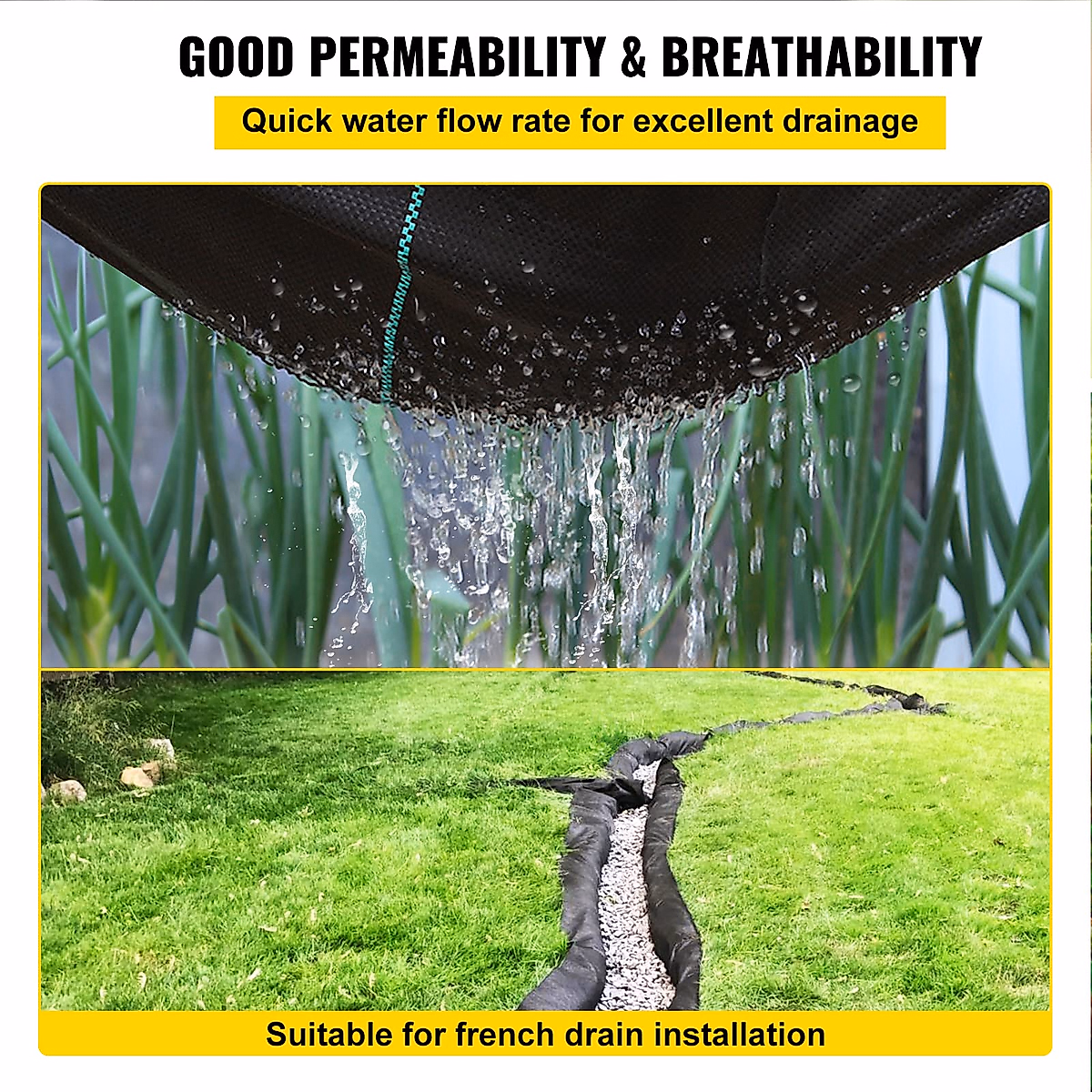 Happybuy Driveway Fabric, 13x108ft Commercial Grade Landscape Fabric, Garden Weed Barrier Fabric Heavy Duty, Geotextile Fabric Underlayment Gravel, Ground Cover Drainage Fabric, Weed Control Blocker