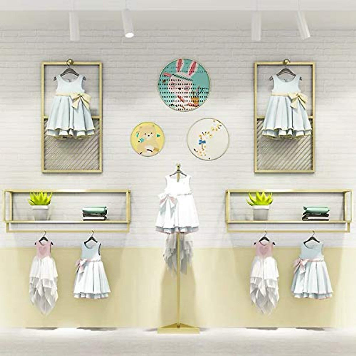 MDEPYCO Creative Square Display Garment Racks in Boutique Clothing Stores, Wall-Mounted Hanging Clothes Shelf in Home, Towel Racks for Bathroom Storage Shelves (Gold, 31.5" L)