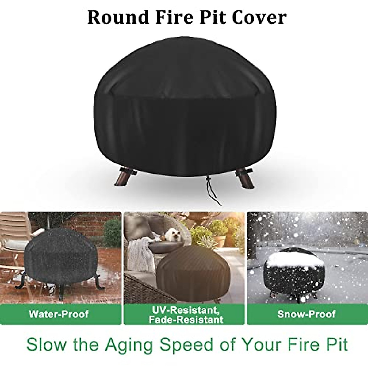 BRINGBLESS Fire Pit Cover Round for Fire Pit 22 Inch - 34 Inch,420D Heavy Duty Outdoor Firepit Cover Round,Waterproof, Dustproof and Anti UV, Fit All Seasons,Full Coverage Patio Outdoor Fireplace