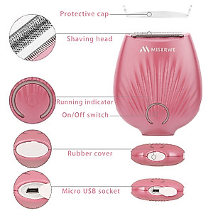 Miserwe Electric Razors for Women Electric Lady Shaver Mini IP4X Waterproof Rechargeable Cordless Shavers for Women Professional Pubic Hair Trimmer
