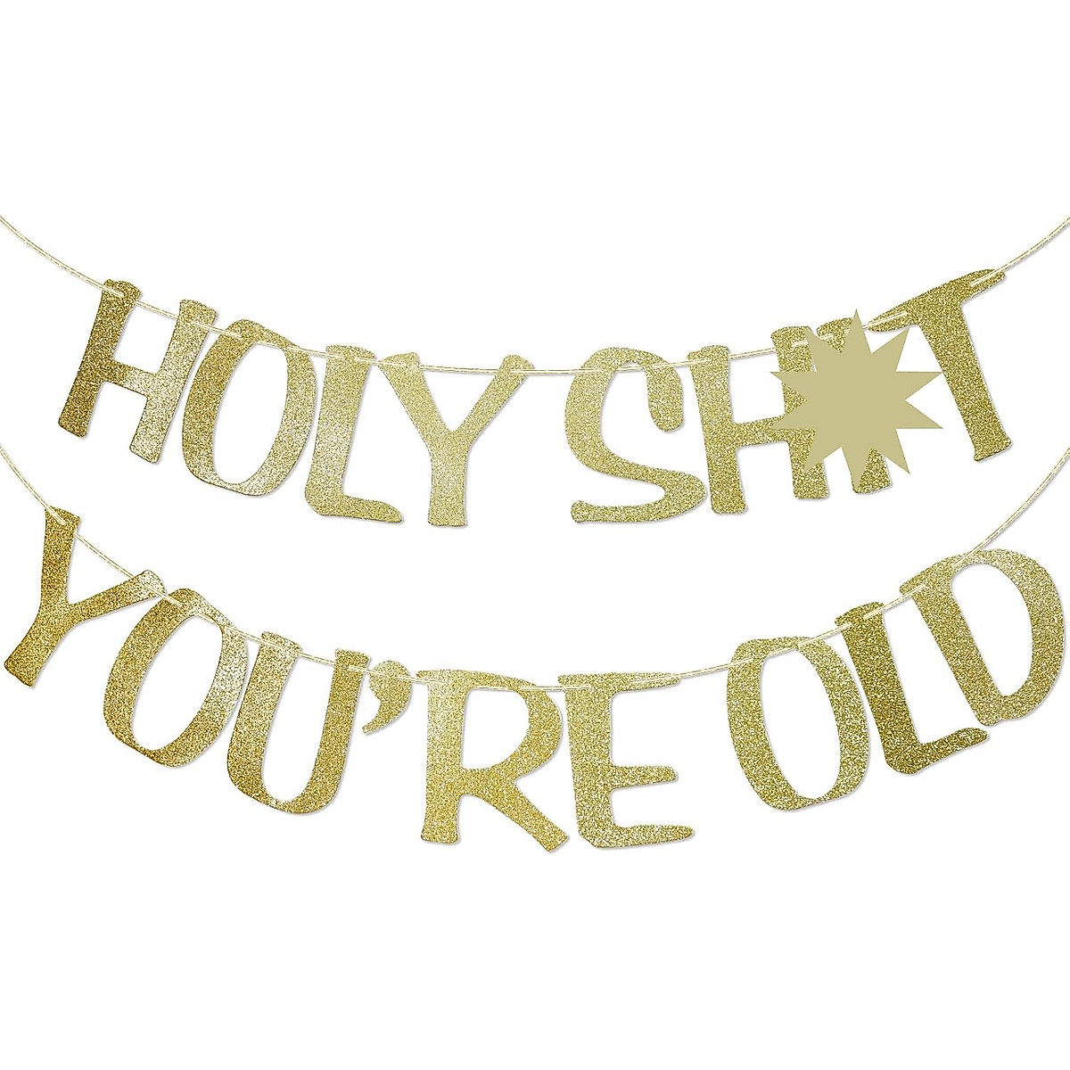 Holy Shit You're Old Banner Gold Glitter for 30th 40th 50h 60th 70th 80th 90th Funny Birthday Banner Sign Bunting Party Decor Photo Booth Props