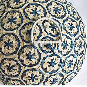 Coralpearl Bamboo Woven Food Dome Lid Cover to Keep out Flies Bugs and Table Serving Tray Storage Plate Platter with Handles for Picnic Party Bread Cake Pizza Dry Fruit Dessert Indoor Outdoor (Blue)