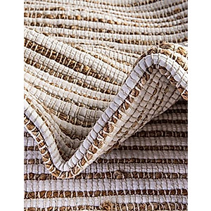 Unique Loom Chindi Jute Collection Area Rug (10' x 14' 1" Rectangle, Natural/ Ivory)