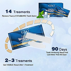 EZGO Teeth Whitening Strips, 28 Non-Sensitive White Strips Teeth Whitening Kit, 14 Sets Fast-Result Teeth Whitener for Tooth Whitening, Helps to Remove Smoking, Coffee, Wine Stains, Gentle and Safe