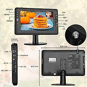 Jexiop 9" IPS Screen Small TV,Portable TV with Digital ATSC Tuner, USB Port, AV Input, Built-in Rechargeable Battery Operated TV, Mini TV for Camping Caravan Kitchen