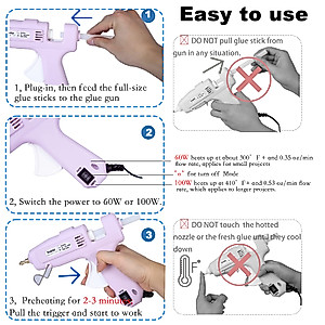 Full Size Hot Glue Gun with 60W/100W/OFF Switch, 9.8ft Extra-long Power Cord Industrial Glue Gun with 2 Nozzles, 15 Glue Stick, Dual Power High Temp Hot Melt Glue Gun Large with Case for Craft, Purple