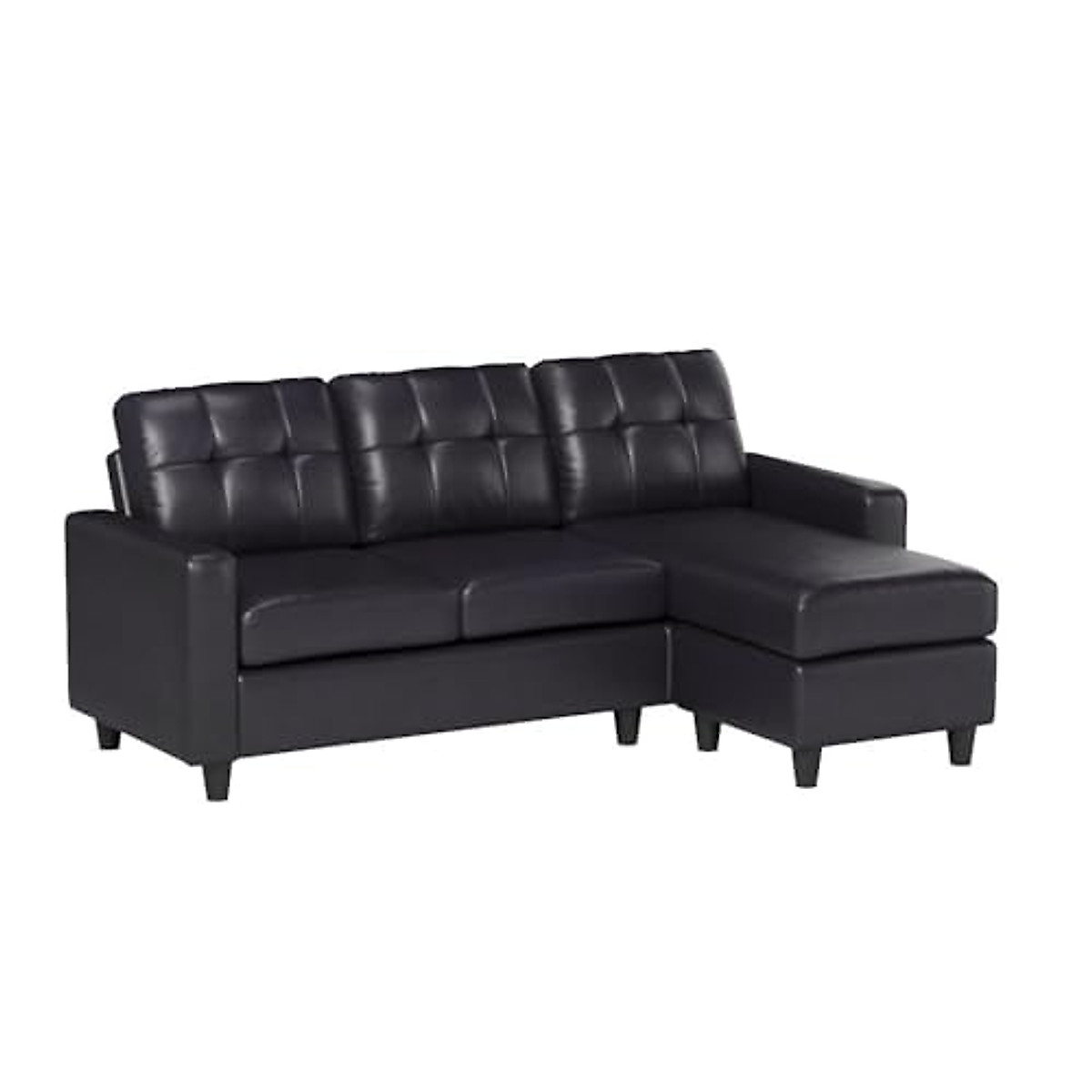 HONBAY Faux Leather Sectional Sofa Convertible L Shape Couch for Small Space, Black