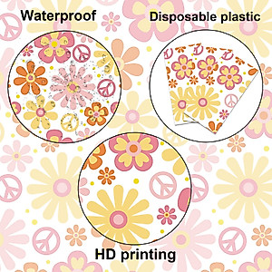 Buxiuer Groovy Tablecloth Retro Hippie Boho Daisy Birthday Party Decoration Disposable Plastic Table Cloth Waterproof Table Cover Dining Room Kitchen Decor 54 x108 Inch -Pack of 2
