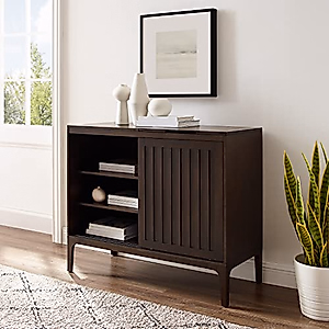 Crosley Furniture Asher Media Console and Record Player Stand with Storage for Vinyl Records, Dark Brown