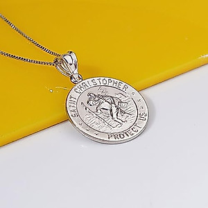 PicturesOnGold.com Saint Christopher Religious Medal - Solid Sterling Silver, 3/4 Inch Size of a Nickel