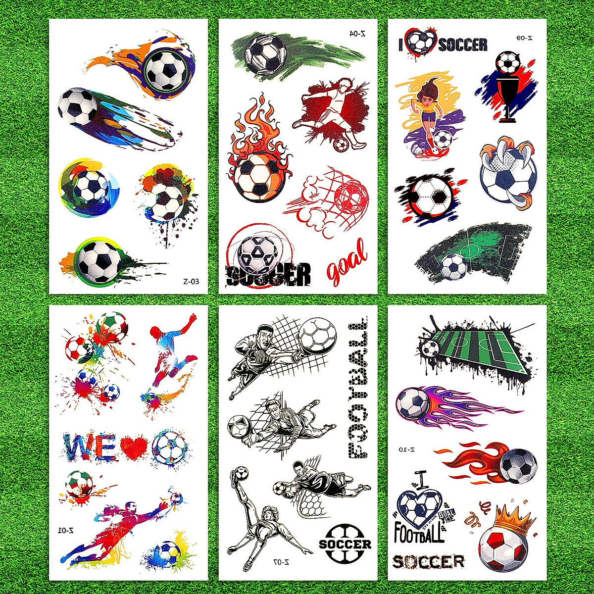 Konsait 60pcs Football Face Temporary Tattoos for Soccer Game Ball Tattoos Transfer Tattoos for Boys Birthday Party Bag & Stocking Fillers