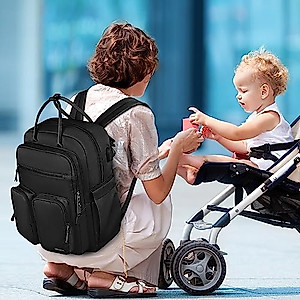 Mancro Diaper Bag Backpack for Men, Dad Diaper Bag for baby with multi-compartment, Waterproof Baby Travel Bag for working dads with Insulated Pockets, USB Charging Port, Stroller Straps, Black