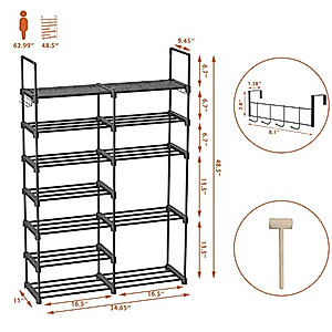 GIMTRR 7 Tiers Metal Shoe Rack, Large Capacity 24-30 Pairs Vertical Shoe Tower, Tall Shoe Storage Organizers, Narrow Shoe Shelf for Entryway, Closet, Garage