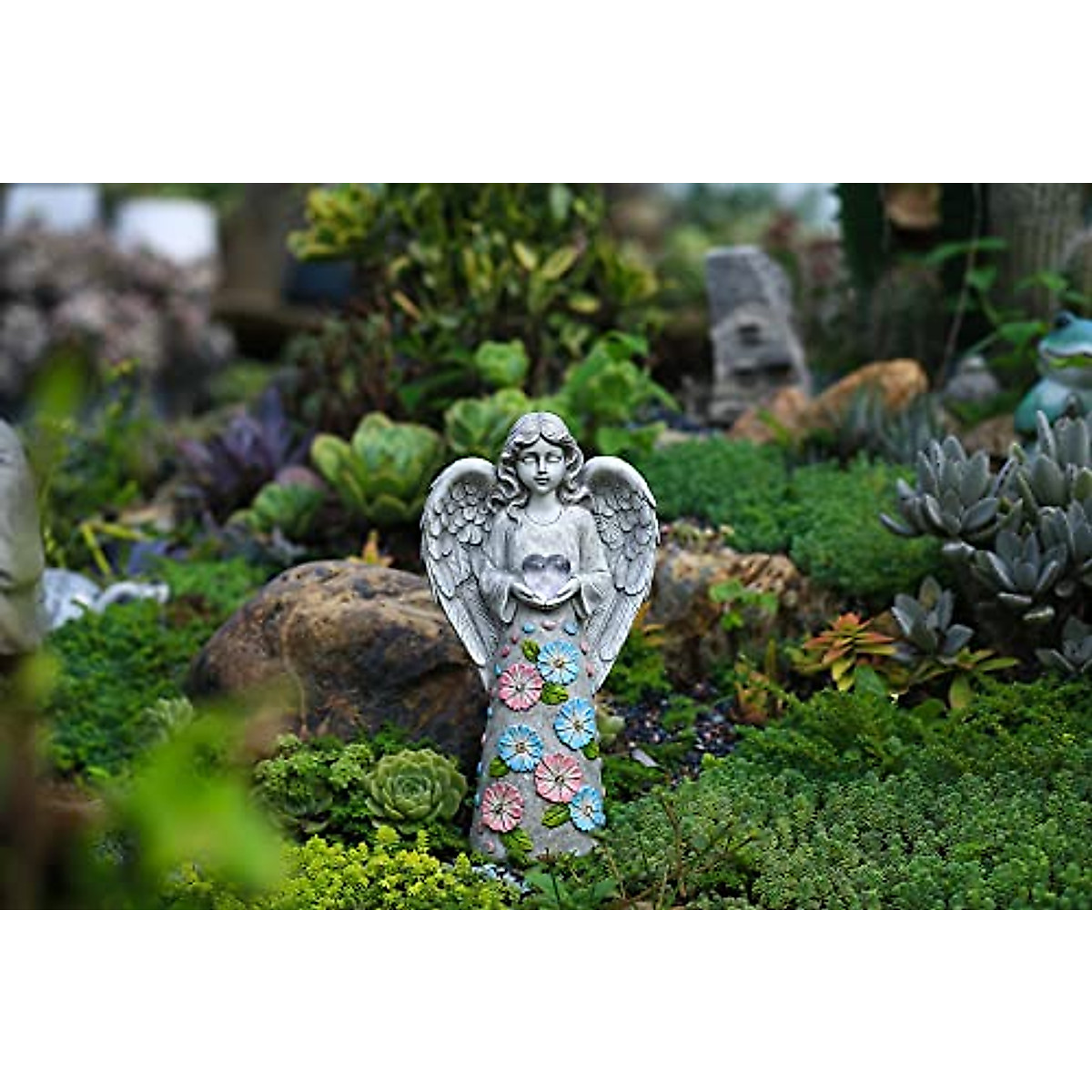 TOMBABY Solar Angel Figurine Garden Outdoor Statue, Polyresin Angel Art for Patio Lawn Yard Porch Gift Holiday Decoration