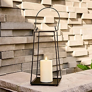 LampLust Indoor Outdoor Lantern Decorative Candle Lantern, 12 Inch Battery Operated Lantern, Black Metal with No Glass, Flameless LED Candle, Outdoor Lanterns for Front Porch Patio Table Decor