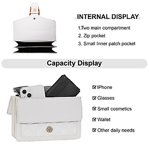 Aiqudou Quilted Crossbody Shoulder Bag for Women - Small Denim Chain Purse Leather Strap Fashion Casual Messenger Purse Bag(Mini White)