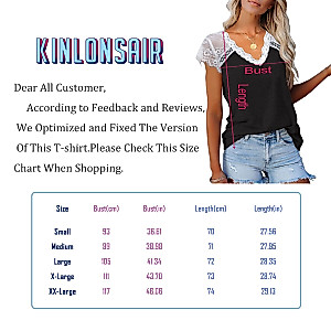 KINLONSAIR Women's Crochet Lace Basic V-Neck T-Shirts Short Sleeve Loose Fitting Tunic Tank Tops