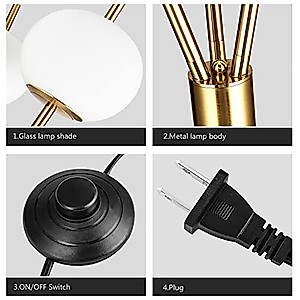 paugeory Hotel Floor Lamp-3 Lights Floor Lamps for Living Room, Modern Tripod Standing Lamp Gold Plating, 28w Flexible Warm Light and Off-White Glass Lampshade, Bedroom Office Hallway (with Bulb)