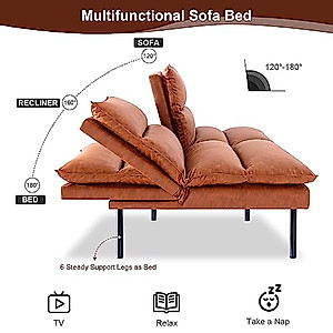 Maxspeed Futon Sofa Bed Memory Foam Sofa Couch Convertible Modern Loveseat Sleeper Sofa with Adjustable Backrest and Metal Legs,Multifunctional Futon Sofa Bed for Apartment, Office,Small Spaces,Brown
