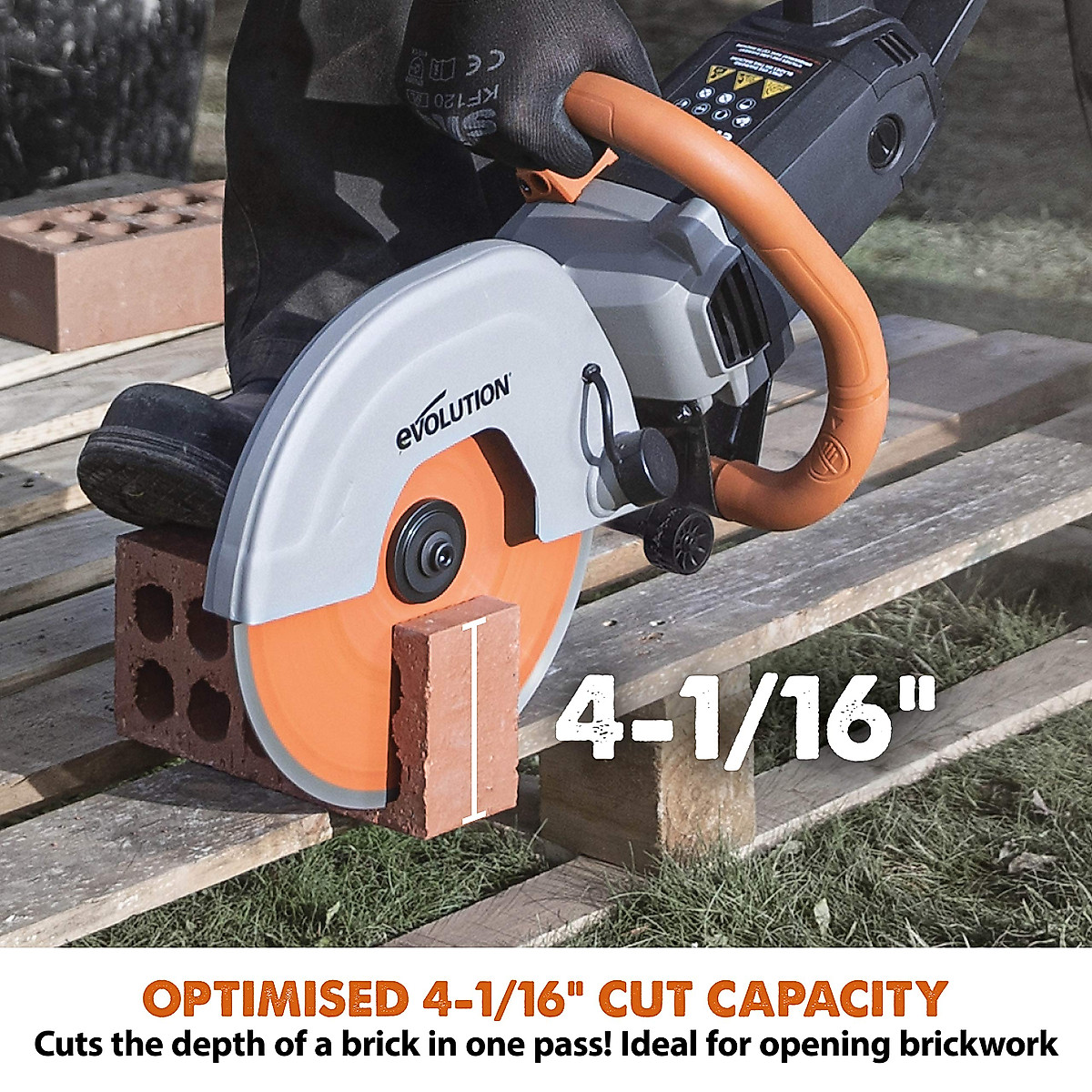 Evolution R255DCT - 10 In Concrete Saw (Aka Circular Saw, Angle Grinder, Chop Saw, Cut Off Saw, Demo Saw, Disc Cutter, Power Cutter) - 15A Motor, No Gas - 4-1/16 In Cut - Incl Premium Diamond Blade