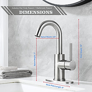 Bar Faucet Single Hole, Jodulos Brushed Nickel Stainless Steel Single Handle Bar Sink Faucet with Deck Plate and Supply Lines, Mini Bar Prep Sink Faucet 1 Hole, Satin Nickel Vanity Faucet JU1100-BN