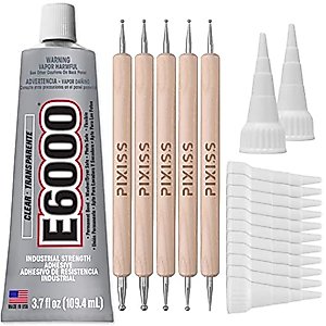 E6000 3.7 Ounce (109.4mL) Tube Industrial Strength Adhesive for Crafting, 10 Snip Tip Applicator Tips and Pixiss Art Dotting Stylus Pens 5 pcs Set