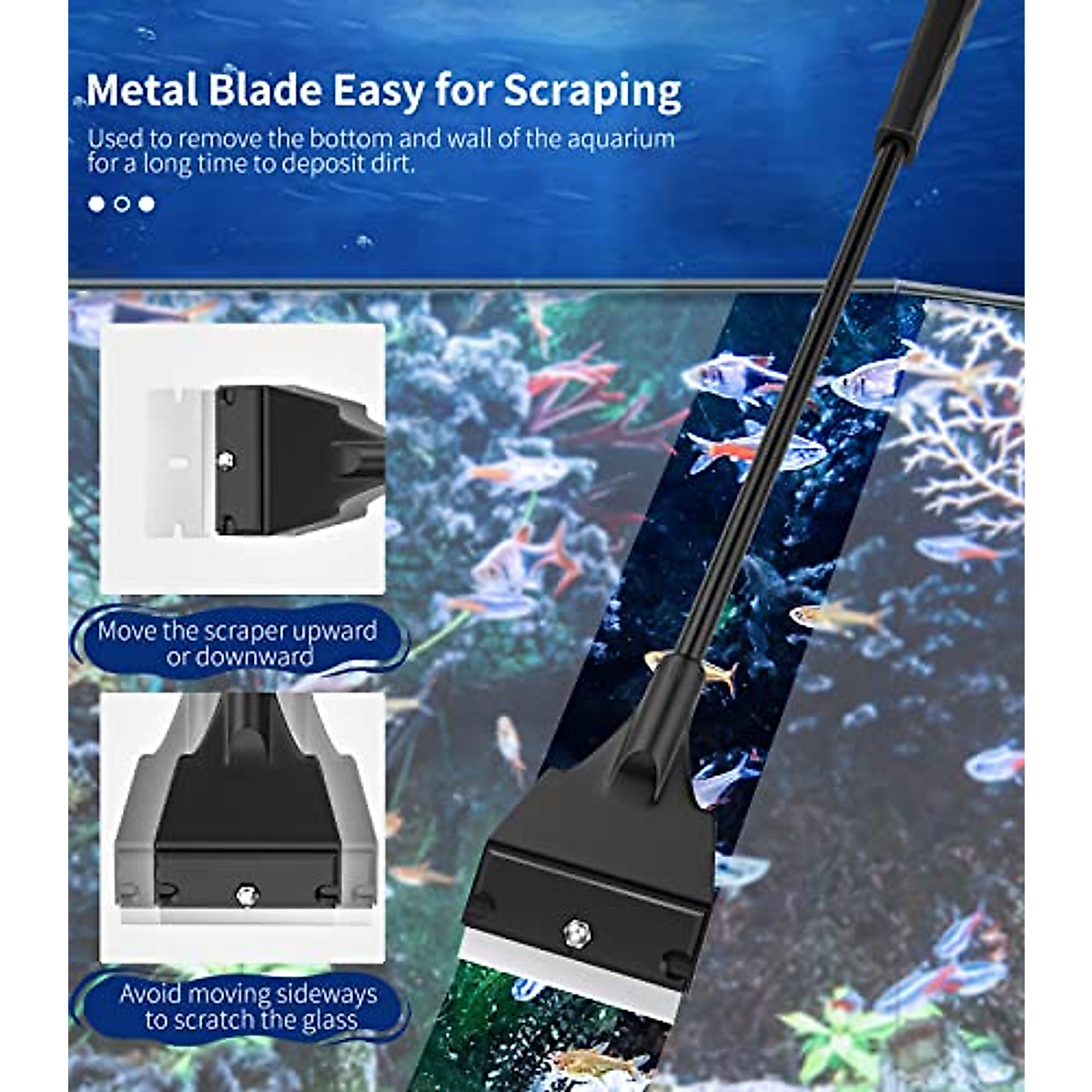 Faveetie Aquarium Algae Scraper for Glass Aquariums with 5 Replaceable Blades, Fish Tank Algae Scraper with Segmented Extension Rod, Aquarium Scraper Aquarium Cleaning Tools for Fish Reef Plant