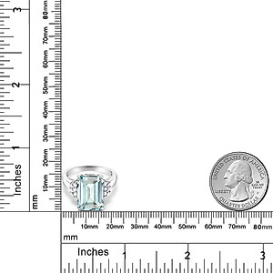 Gem Stone King 925 Sterling Silver Emerald Cut Gemstone Birthstone Engagement Ring | Emerald Cut 14X10MM | Wedding Anniversary Promise Ring For Women | Available In Size 5, 6, 7, 8, 9