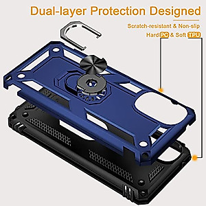 Muntinfe for Motorola Moto G 5G 2022 Case with 2 Pcs Tempered Glass Screen Protector, Military-Grade Armor Shockproof Protective Phone Cover with Ring Magnetic Kickstand for Moto G 5G, Blue