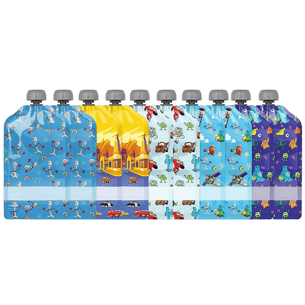Simple Modern Disney Pixar Reusable Baby Food Pouches for Toddlers | BPA Free Plastic, Food Safe, Freezer Safe | Refillable for Applesauce Yogurt & Puree Squeeze Pouch | 10 pack | 5oz | Pixar
