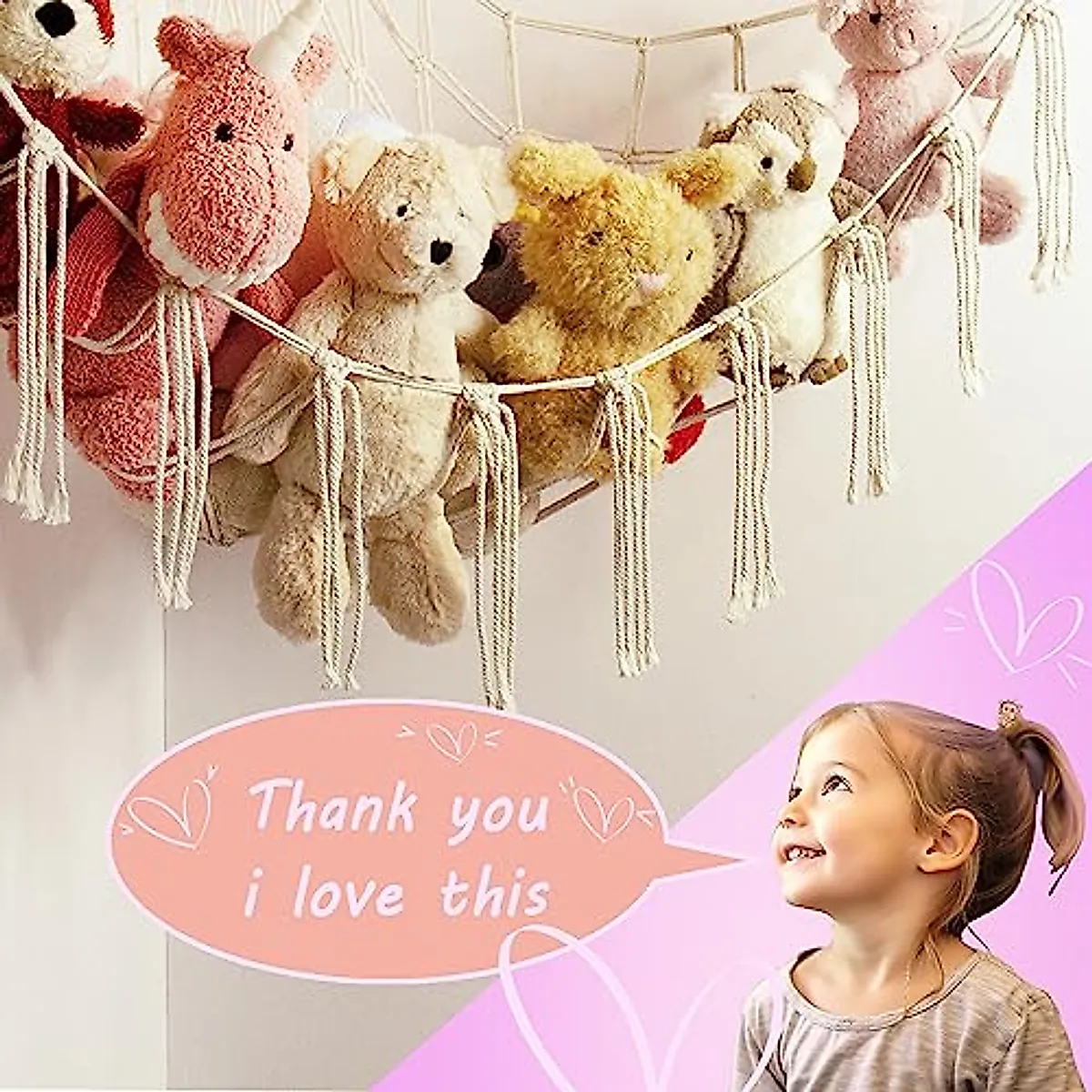 Stuffed Animal Storage Hammock or Net - Large Toy Hammock Net for Stuffed Animals Corner - Hanging Stuff Animal Organizer Holder Ideas for Plush Plushie Display - Ceiling Pet Nets on Wall Bedroom