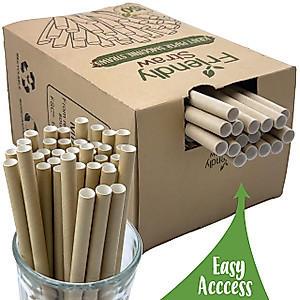 Friendly Straw 150 Pack Biodegradable Jumbo Smoothie and Milkshake Straws, 7.75" x .4" Extra Wide Disposable Kraft Paper Straws Bulk Pack