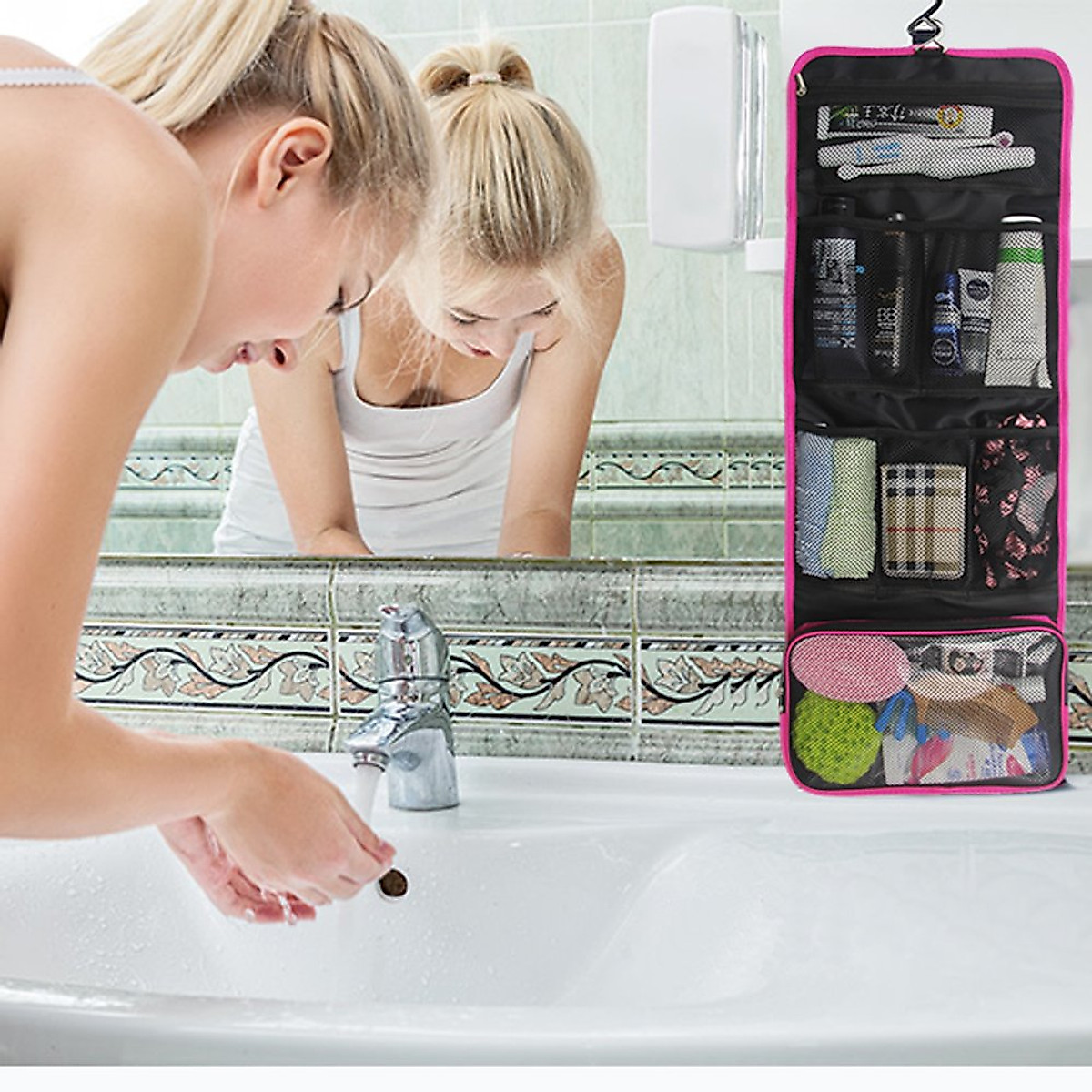 Relavel Travel Hanging Toiletry Bag for Women Men Large Capacity Makeup Bag Waterproof Cosmetic Storage Organizer Case for Bathroom Shower Small