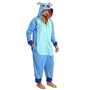 Wishliker Unisex Adult Onesie Pajamas Animal Onesies Women Men Christmas Halloween Cosplay Costume Sleepwear Blue