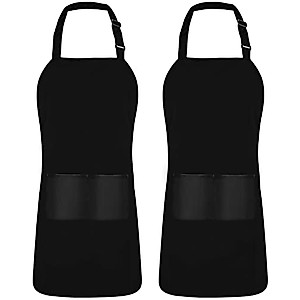 Utopia Kitchen Adjustable Bib Apron (2-Pack) Water Oil Resistant Chef Cooking Kitchen Aprons with Pockets for Men Women (Black)