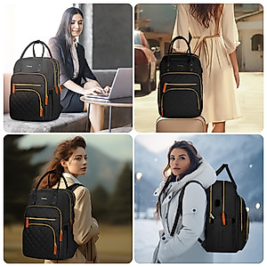 TEMASOL Laptop Backpack for Women, 15.6 Inch Anti Theft Travel Backpacks with USB Charging Port, Water Resistant Stylish College Business Office Teacher Nurse Computer Bag Carry On Daypack, Black