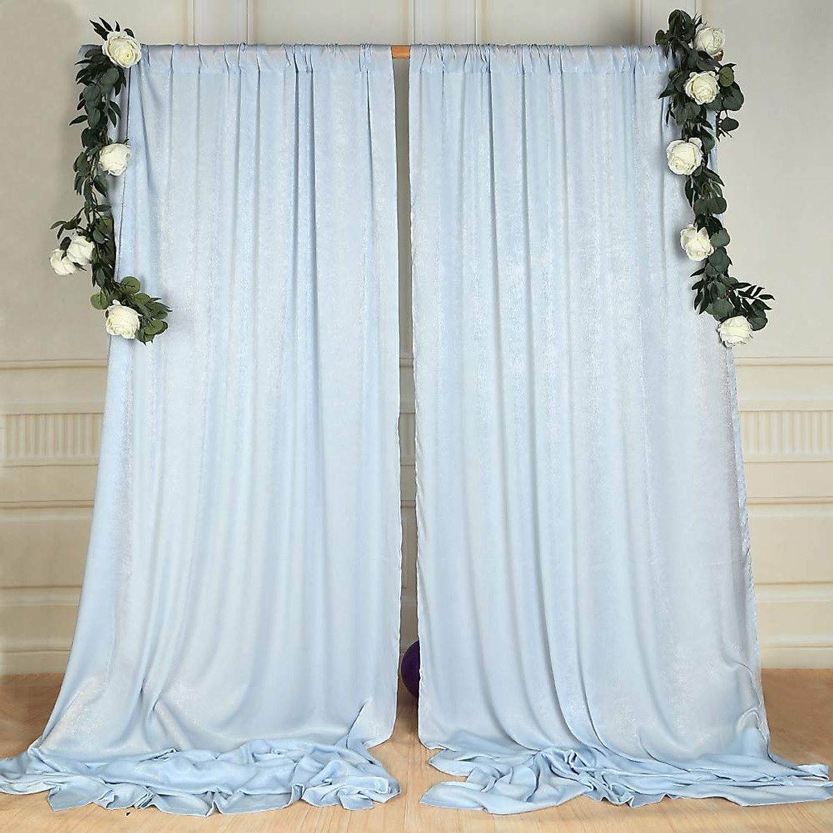 SHERWAY 9.6 Feet x 10 Feet Light Blue Silky Soft Curtain Wedding Backdrop Drapes, Slightly Shiny Satiny Window Curtains for Party Ceremony Decoration
