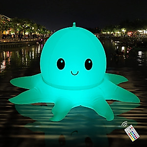 SEMANJLL Solar Powered Octopus Floating Pool Lights, 20 inch 16 RGB Colors Changing LED Glow Ball Inflatable Octopus with Cute Smile(1 Pack)