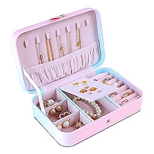 Kendal Travel Jewelry Box, Small Portable Jewelry Organizer Mini Jewelry Case for Women, Earing Organizer, Leather Portable Jewelry Storage Boxes for Rings Earrings Necklaces Bracelets (Gradient)