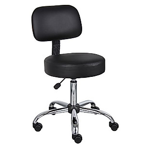 Boss Office Products Be Well Medical Spa Stool with Back in Vinyl, Black