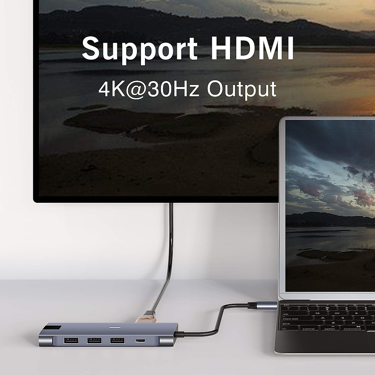 USB C HUB, Dataroad 8 in 1 USB C Port Expander, USB C Docking Station with Ethernet Port, 4K HDMI Output, 3 USB 3.0 Ports, 80W PD Fast Charging, TF/SD Card Reader, Compatible for MacBook Pro/Air