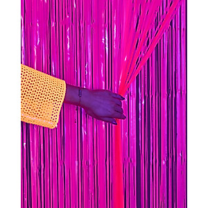 xo, Fetti Party Decorations Black Light Neon Pink Fringe Curtain - Set of 2 | Groovy Rave Bachelorette Party Supplies, Preppy Birthday Decor, Y2k Photo Booth, Baby Shower Backdrop